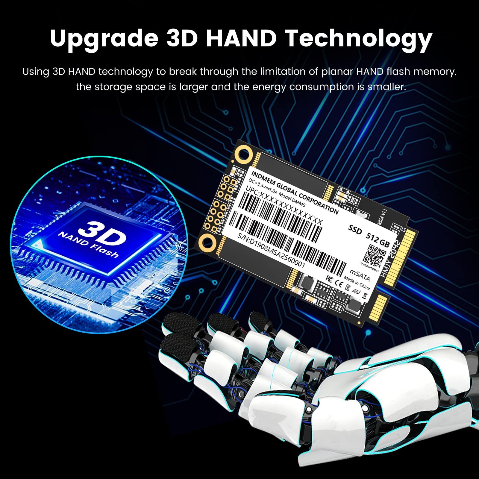 INDMEM SSD 64GB mSATA Internal Mini SATA SSD Micro-SATA TLC NAND Flash 64 GB