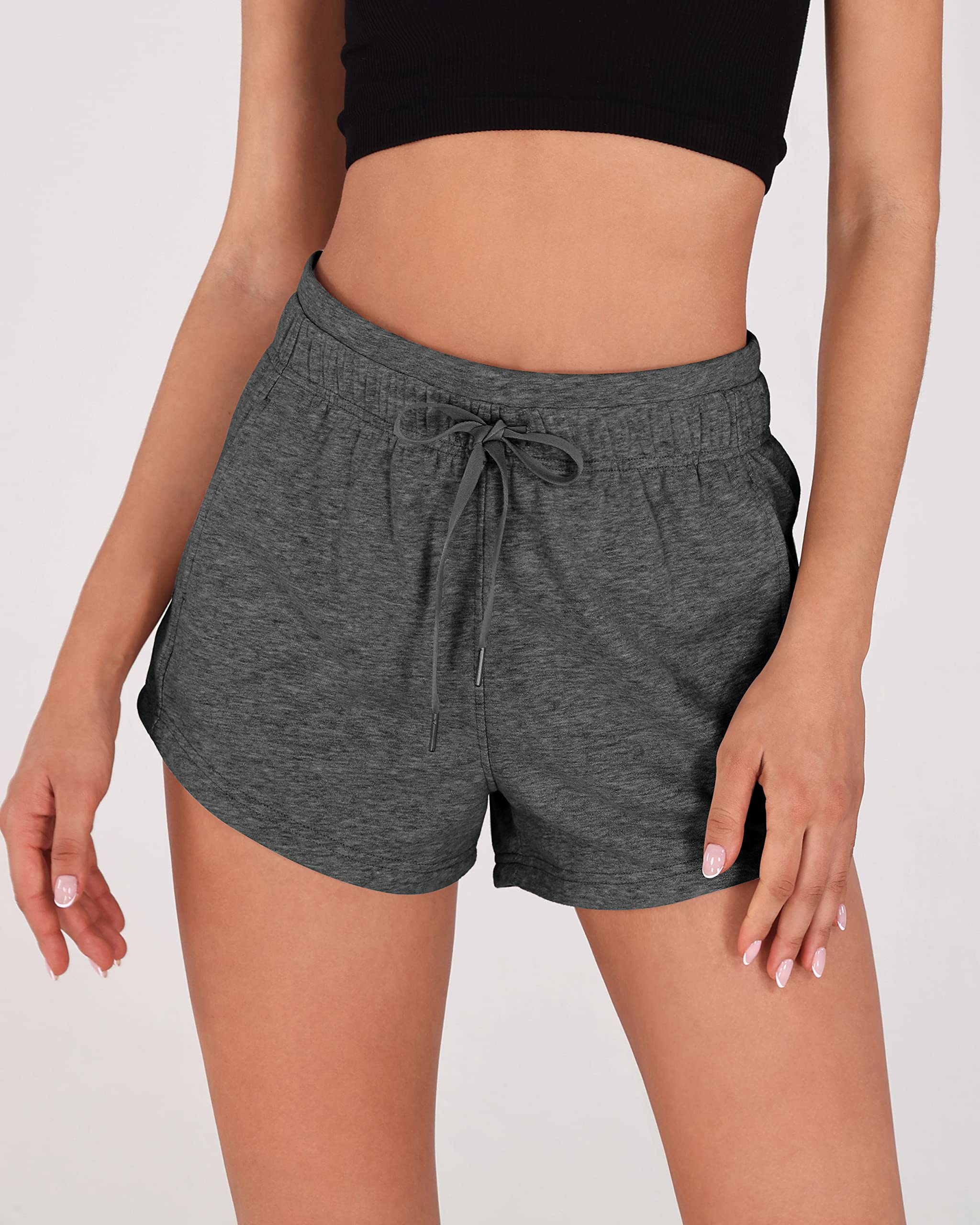ODODOS Women's Sweat Shorts with Pockets Cotton French Terry Drawstring Summer Workout Casual Lounge Shorts, Charcoal Heather, Medium