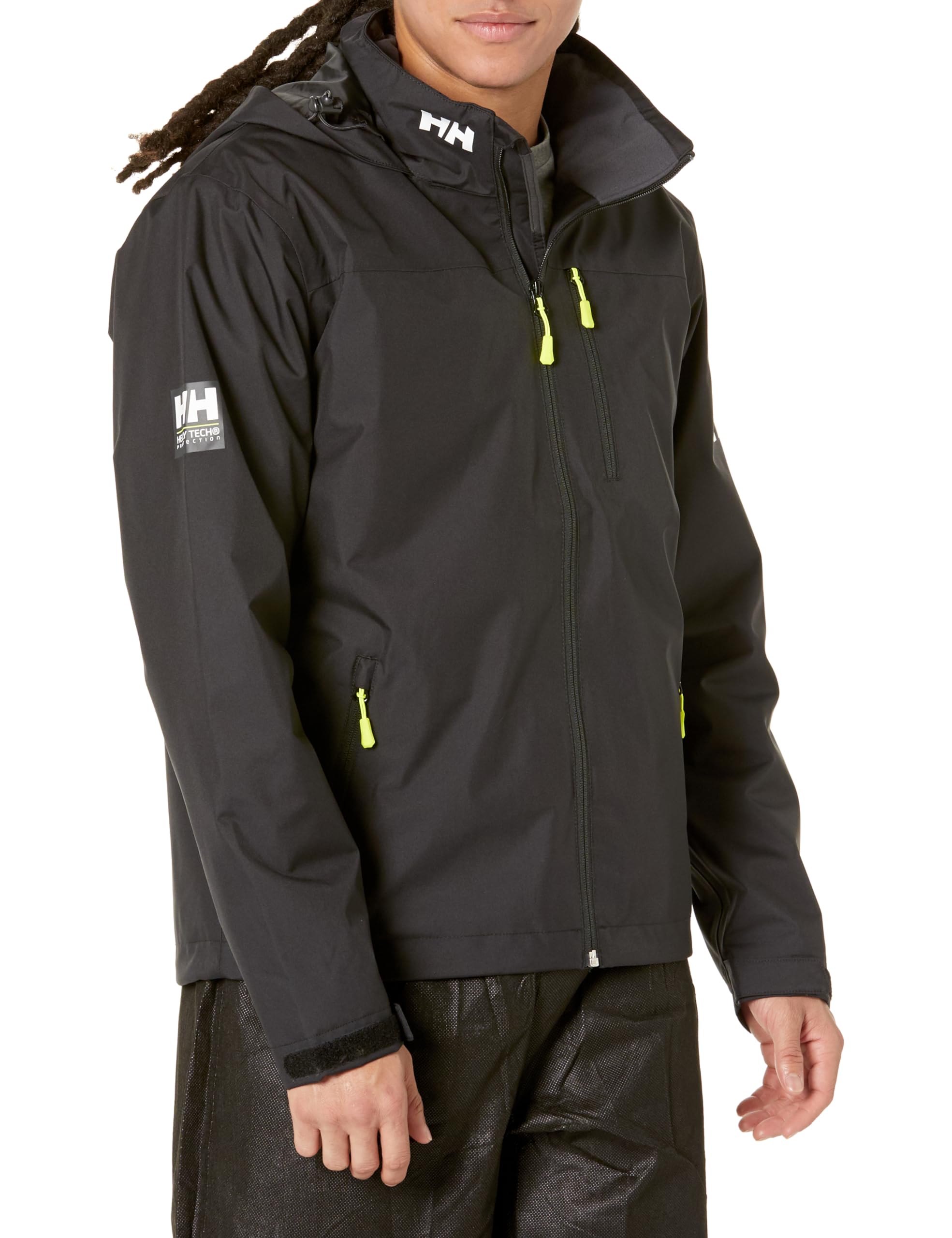 Helly Hansen Men's Crew Hooded Midlayer Fleece Lined Waterproof Raincoat Jacket, 990 Black, Large