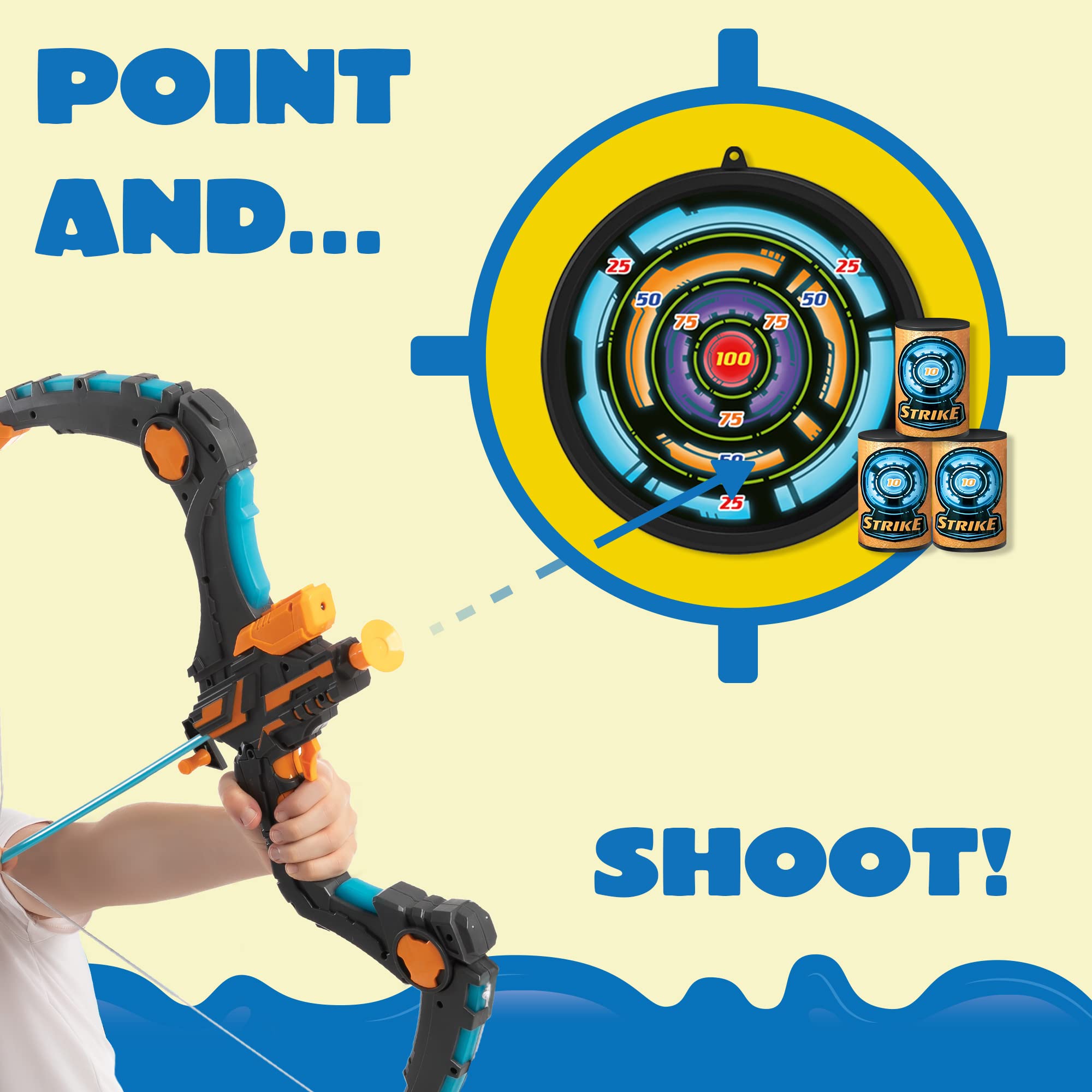 JOYIN Bow and Arrow for Kids with LED Flash Lights - Archery Bow with 9 Suction Cups Arrows, Target and Arrow Case for Outdoor Play (Black Blue)