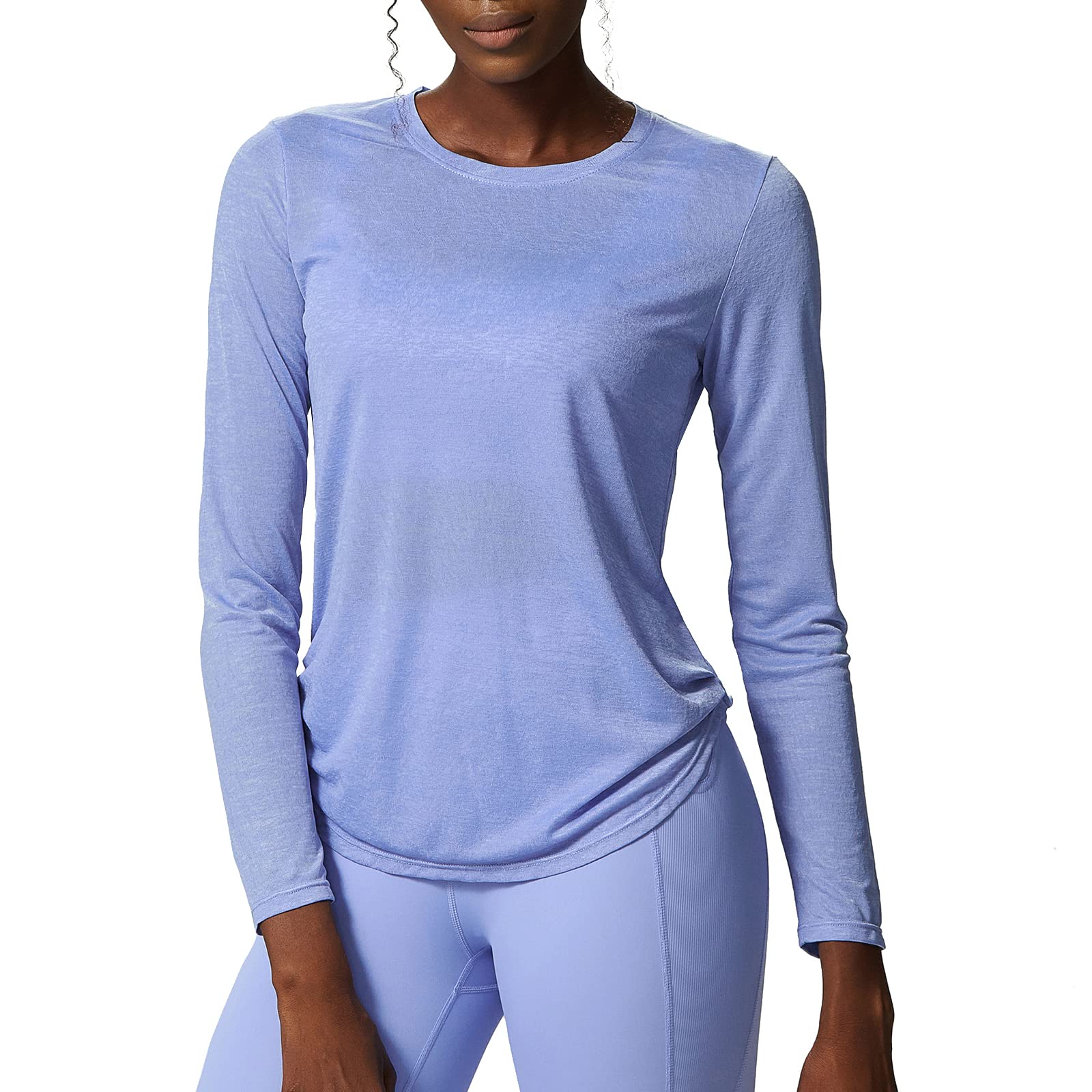 Long Sleeve Workout Shirts for Women Loose Fit-Quick Dry Yoga Shirts Casual Fall Tops Shirts (Blue-Medium)