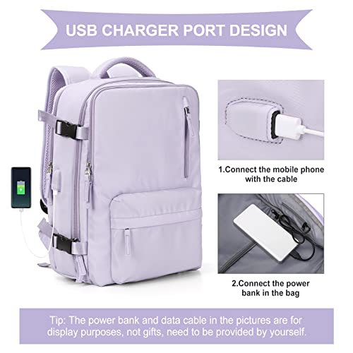 WONHOX Large Travel Backpack Women, Carry On Backpack,Hiking Laptop Backpack Waterproof Outdoor Sports Rucksack Casual Daypack (Purple)