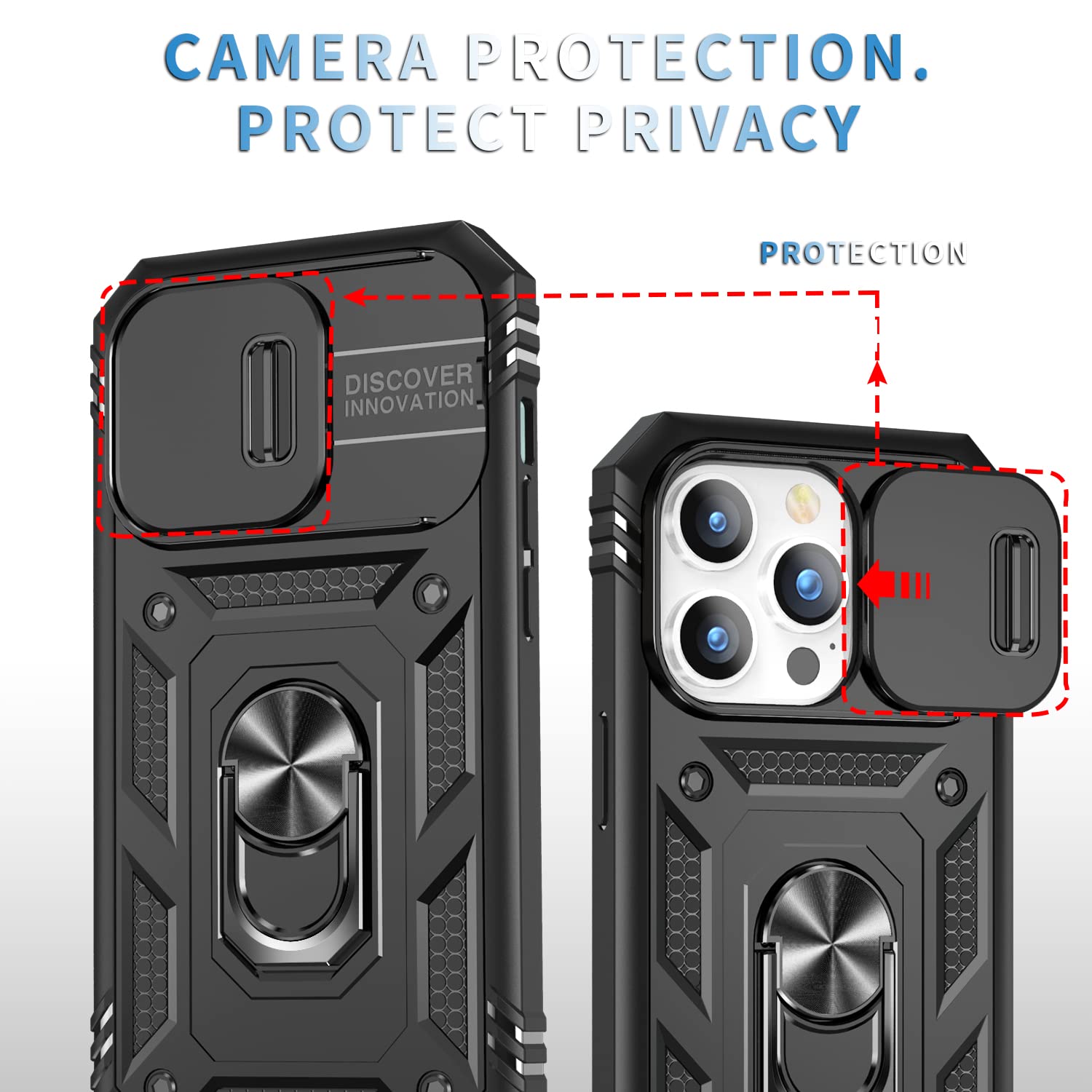 IYTRRYH for iPhone 15 Pro Max Case Kickstand with 2Tempered Glass Screen Protectors with Camera Cover&Magnetic Stand Ring Military Grade Drop Shockproof Heavy Duty Protection iPhone15Pro Max6.7‘’Black