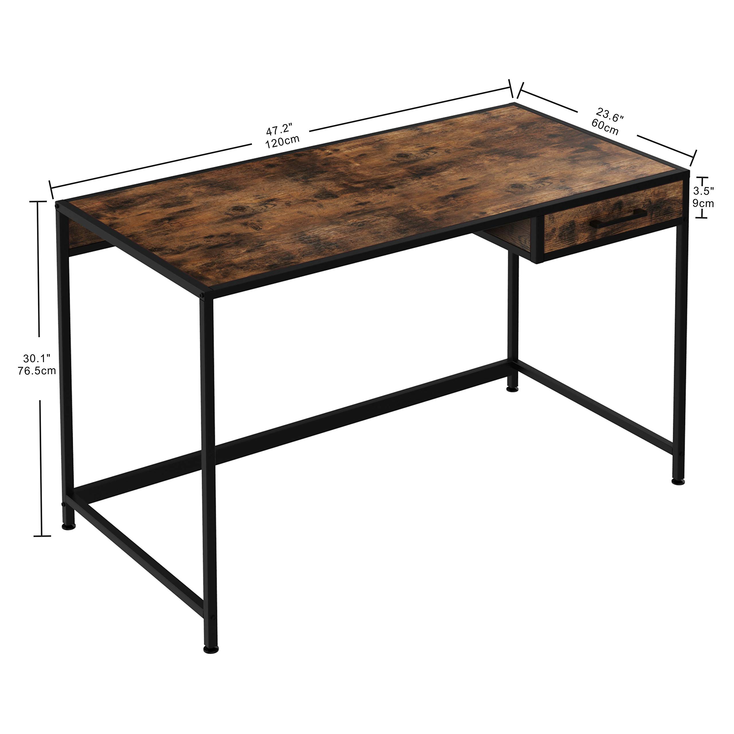 IRONCK Computer Desk, 47" Writing Desk with Drawers, Simple Small Desk for Home Office, Easy to Assemble, Retro Brown