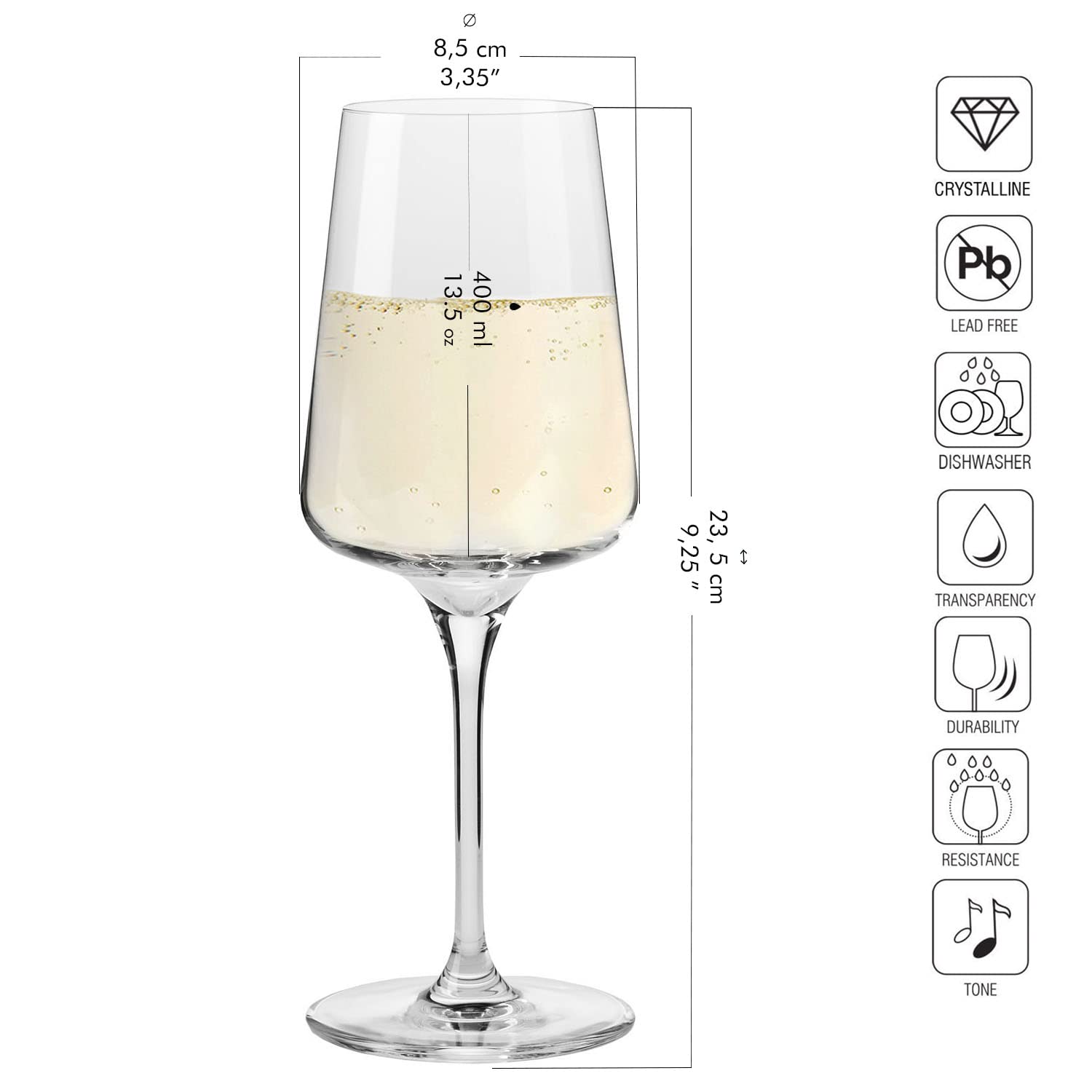 Krosno Wine Glasses Set | 6x white and sparkling wine glasses 13.5 oz + 6x red wine glasses 16.9 oz | Elegant design | Crystal Glass | Ideal for home, restaurant and party | Dishwasher safe