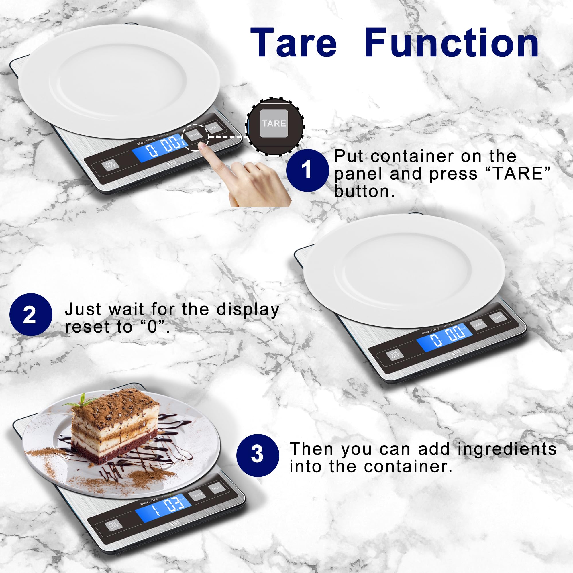 hito Food Scale, 22lb Digital Kitchen Scale Weight Grams and oz, Waterproof,for Weight Loss, Cooking and Baking, 1g/0.1oz Precise Graduation, Ash Silver