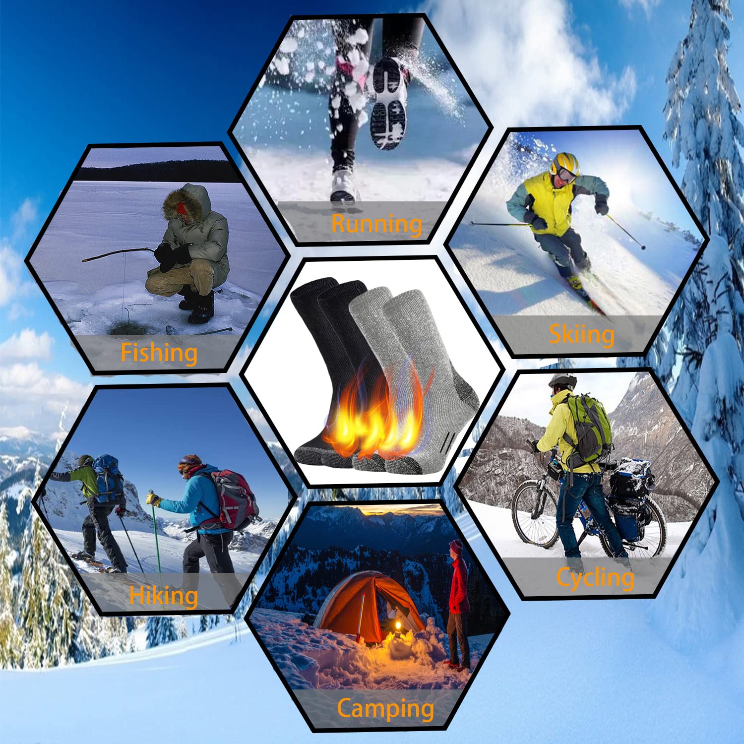 NuanSumm Thermal Socks for Men and Women,Merino Wool Hiking Socks Warm Cushioned Crew Winter Boot Sock