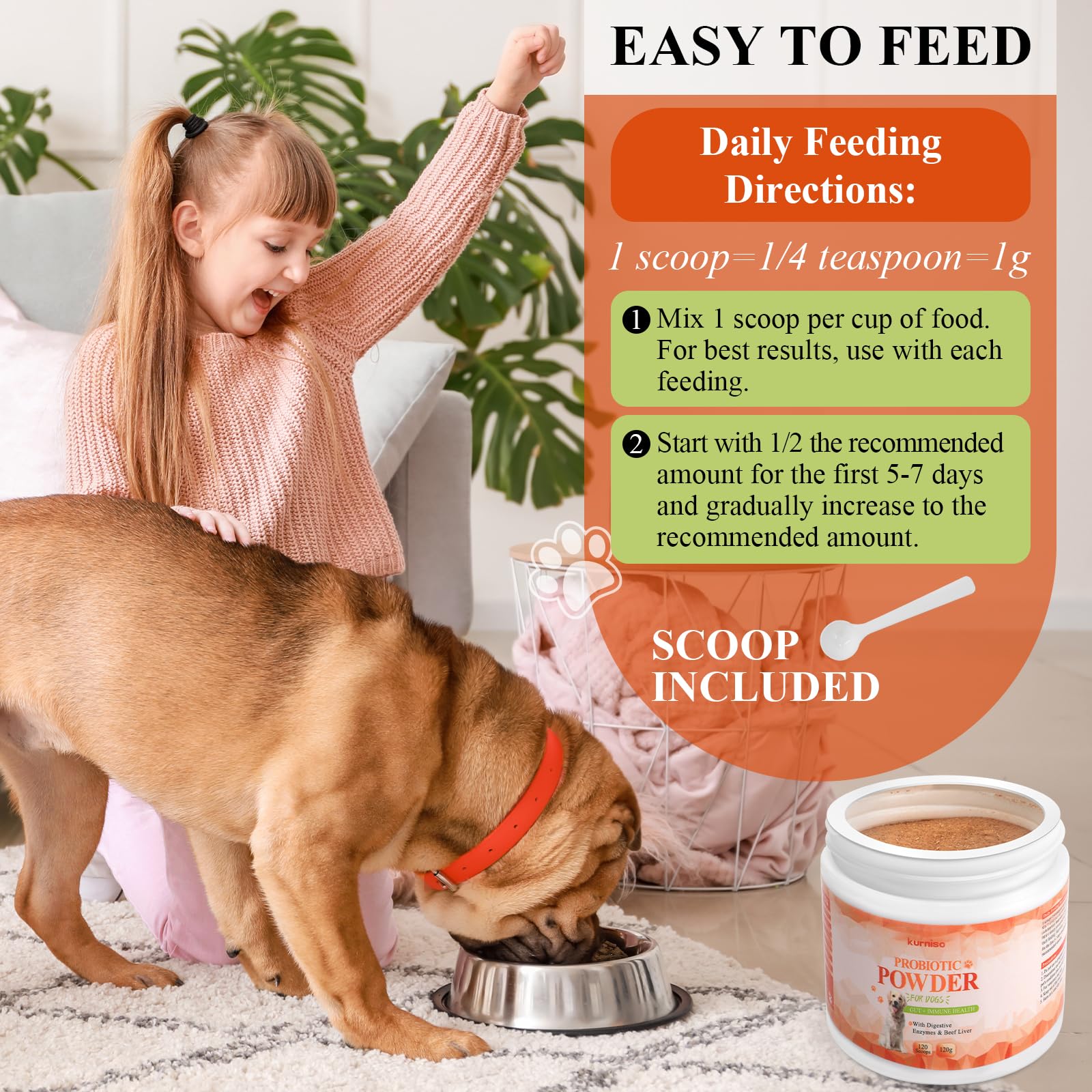 Probiotics for Dogs, Dog Probiotics for Immune & Digestive Health, Dog Probiotic Powder with Digestive Enzymes & Beef Liver, 120 Scoops