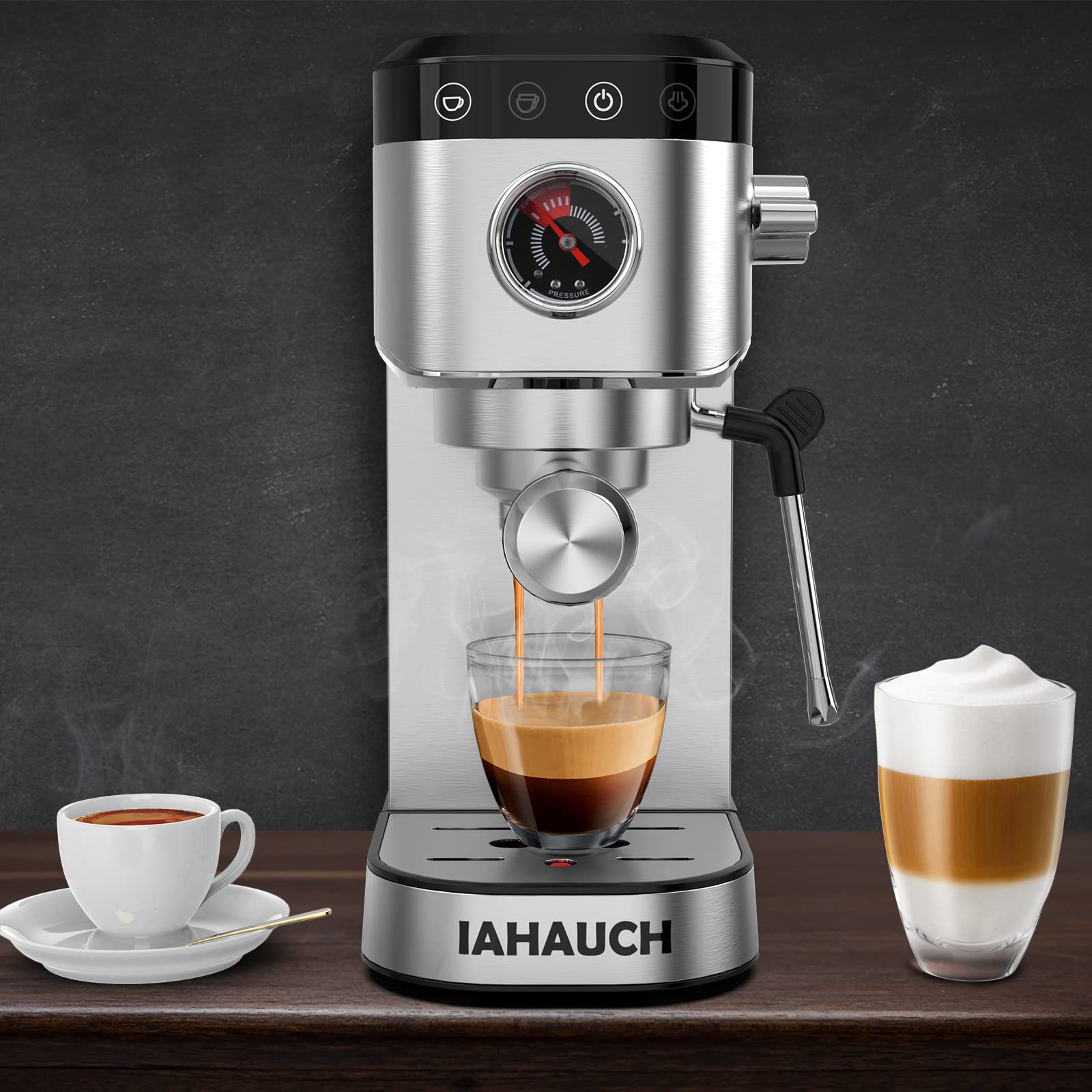 IAHAUCH Espresso Machine 20 Bar, Professional Espresso Maker with Milk Frother Steam Wand, Compact Coffee Machine with 37oz Removable Water Tank