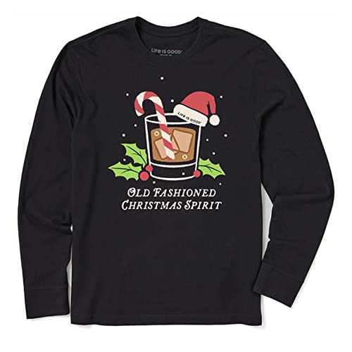 Life is Good. Men's Old Fashioned Christmas Spirit Long Sleeve Crusher Tee, Jet Black (US, Alpha, Medium, Regular, Regular, Jet Black)