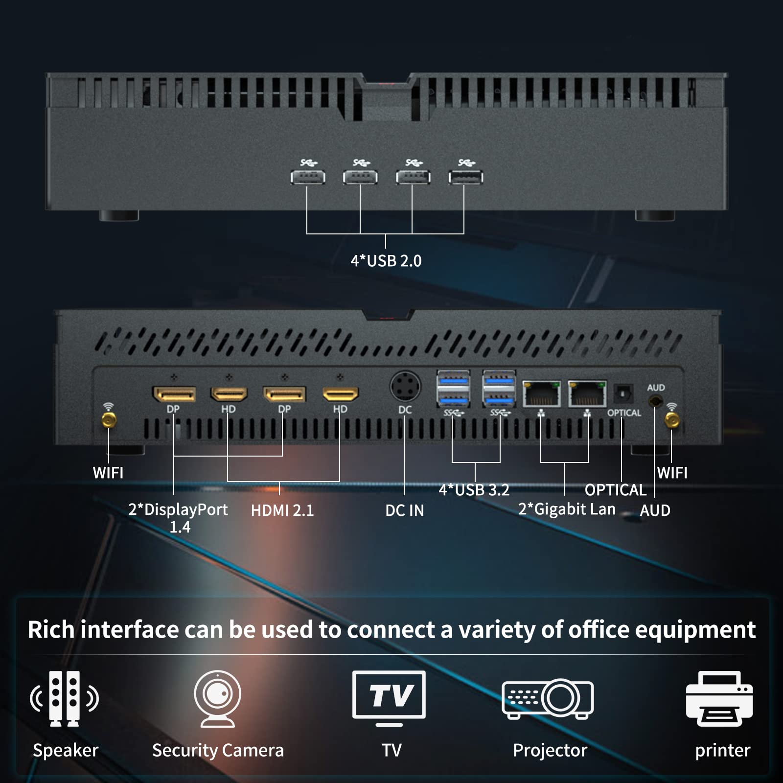 Kinupute Mini PC Gaming, Desktop Computer Core i9-12900F Upto 5.1GHz, Windows 11 Pro, 64G DDR4| 2T M.2 NVME SSD, GeForce RTX3060 12G, Dual LAN, Four Display, Supports 8K Outputs, WiFi6E/BT5.3, Optical