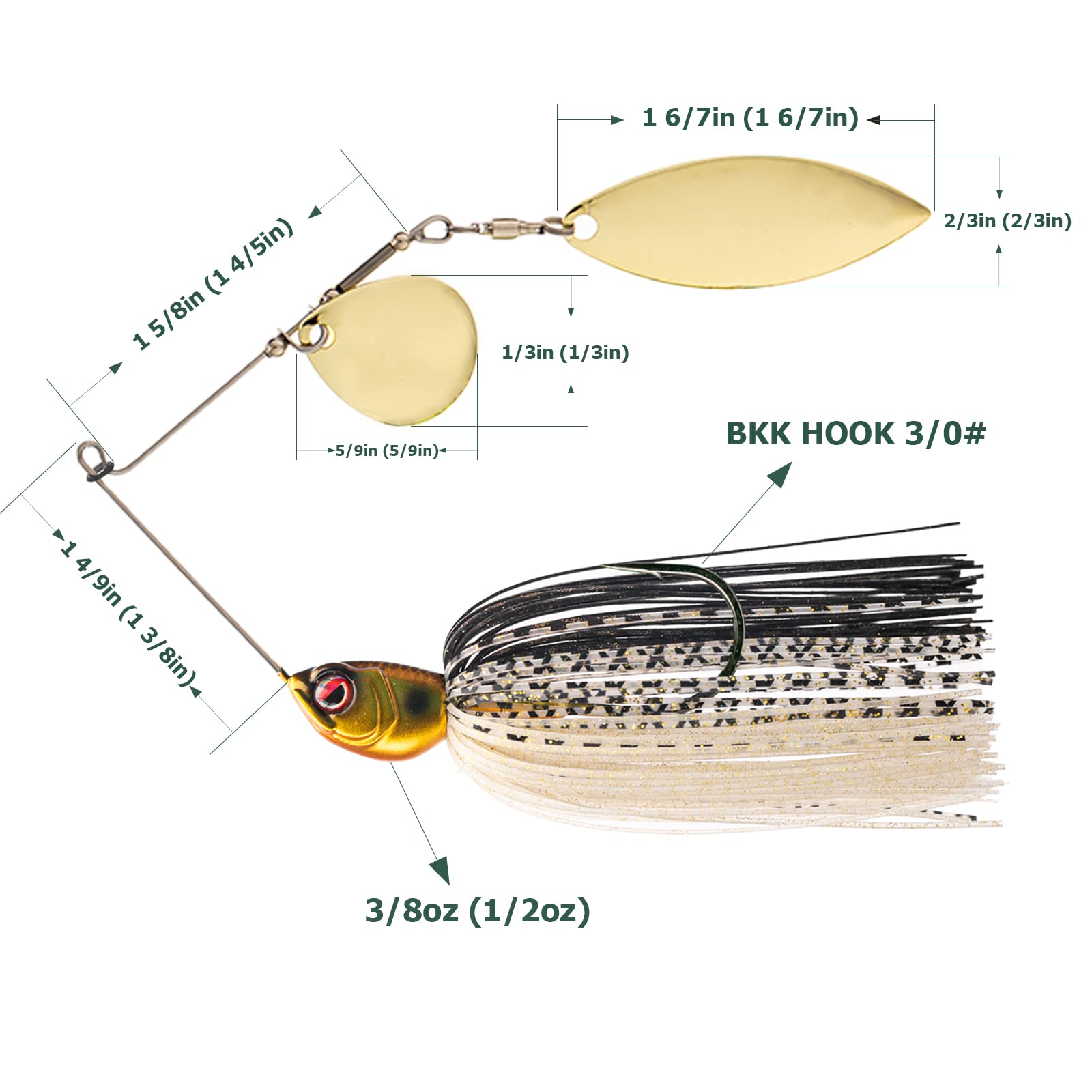 LITTMA Spinner Baits Kit 2pcs/4pcs for Bass Fishing Lures Double Blade Spinnerbaits Willow Lure Cebos para Bass, Tandem Chartreuse/White-2pcs, 1/2oz.