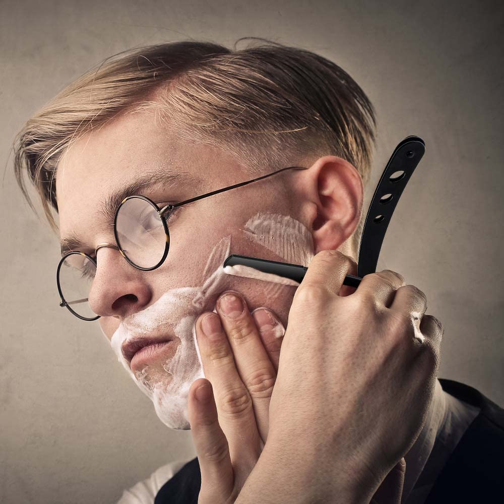 Professional Straight Edge Barber Razor for Men with 100 Single Blades Premium Stainless Steel Shaving Razor for Moustache, Beard Shaper & Trim Side Lines (Black)