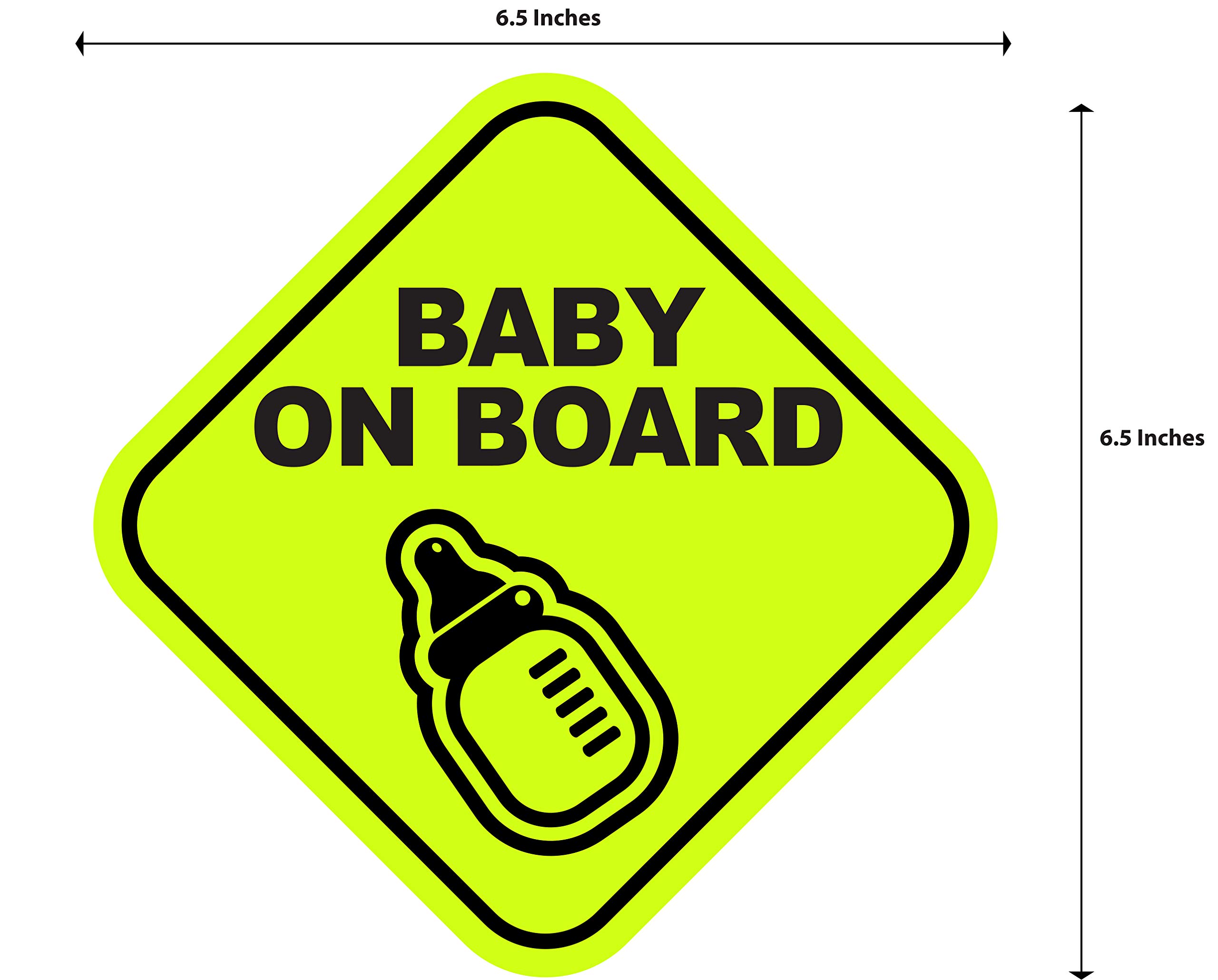 Kickfire 5 Pack Baby on Board - Static Cling Safety - Stickers for Car Accessories - No Glue or Residue | Big Bold Neon Green | Perfect Parent Pack Newborn Essentials Must Have (5 Pack)