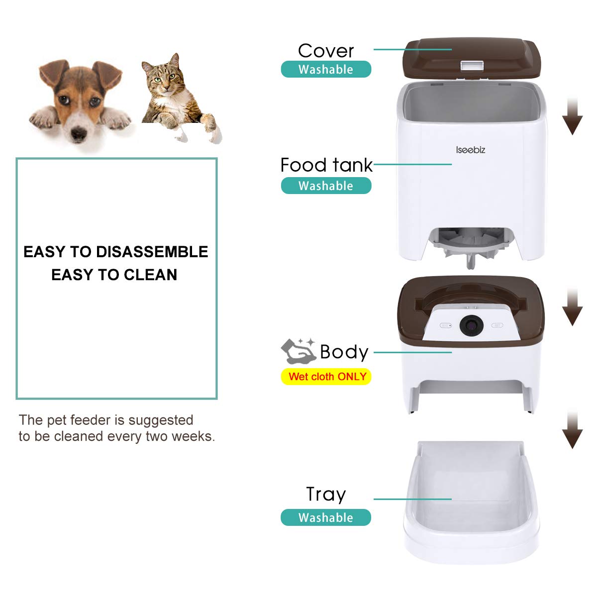 Iseebiz Smart Pet Feeder, Automatic Cat Dog Feeder, 6L WiFi App Control Food Dispenser with Voice Record Remind, Timer Programmable, Portion Control, IR Detect, 8 Meals Per Day Large Medium Cats Dogs