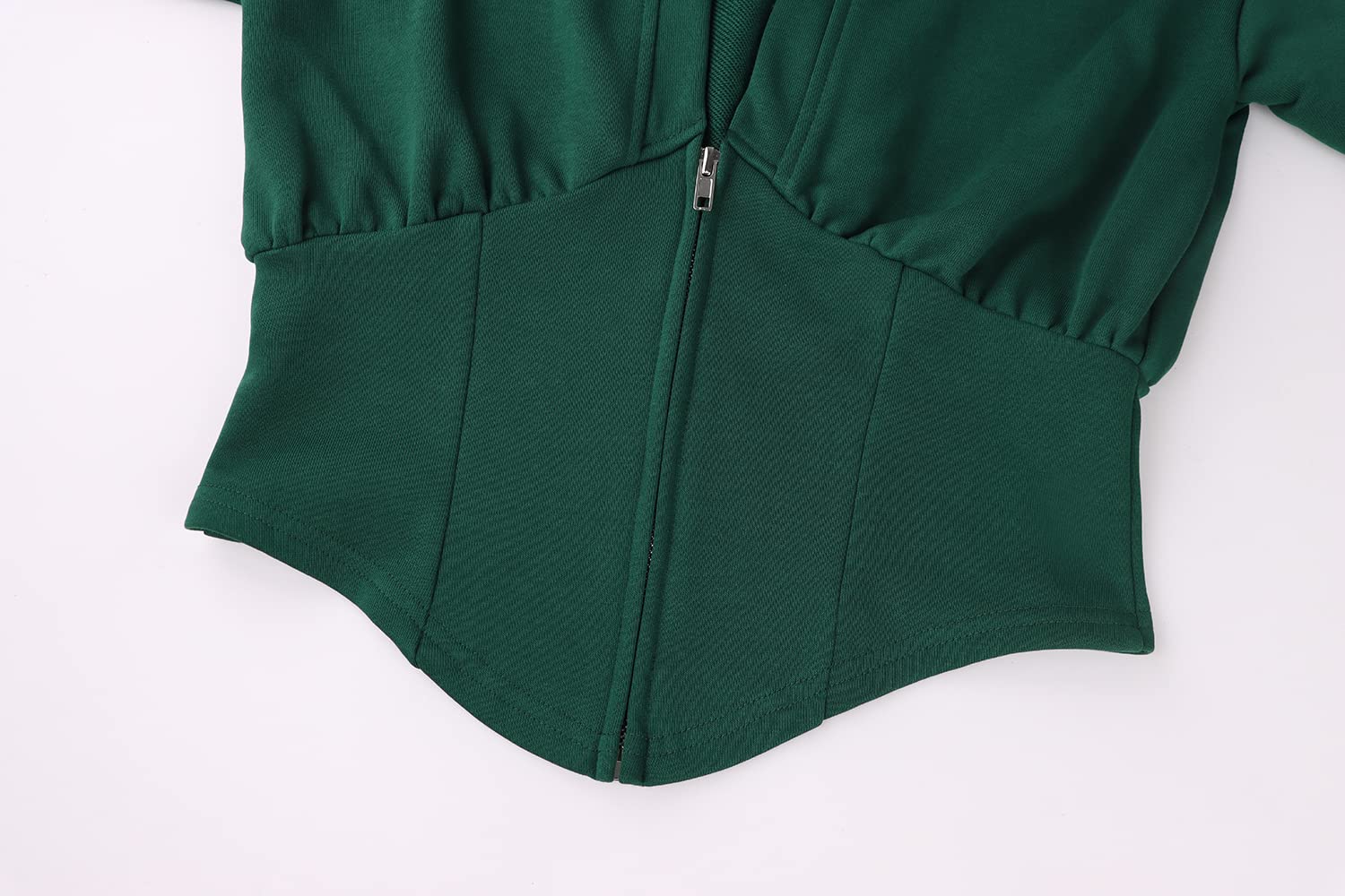 MISSACTIVER Women's Half Zipper Corset Crop Sweatshirt Asymmetrical Hem Solid V-Neck Drop Shoulder Ruched Crop Hoodie Tops Apricot