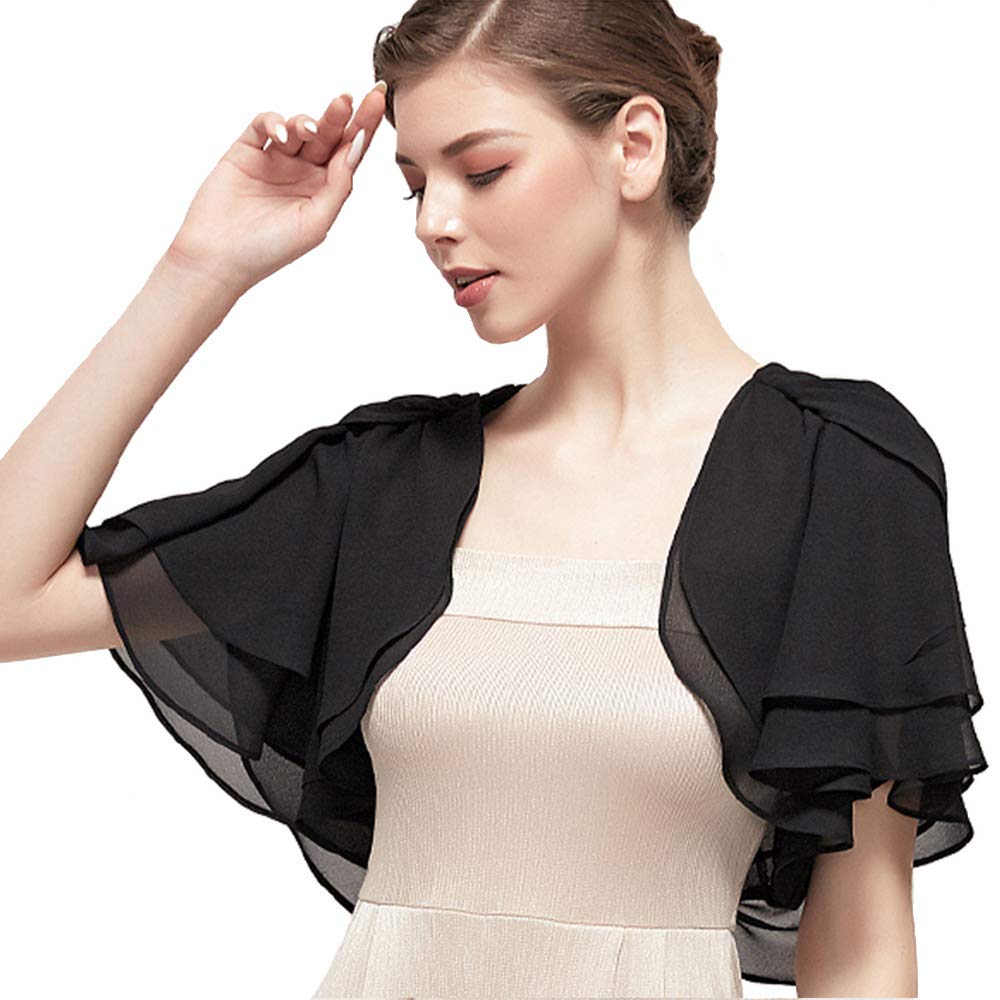Kate Kasin Women's Soft Chiffon Shawl Wraps Loose Casual Sheer Shrug Open Front Cape Cover Up for Wedding Evening Dress Black XXL