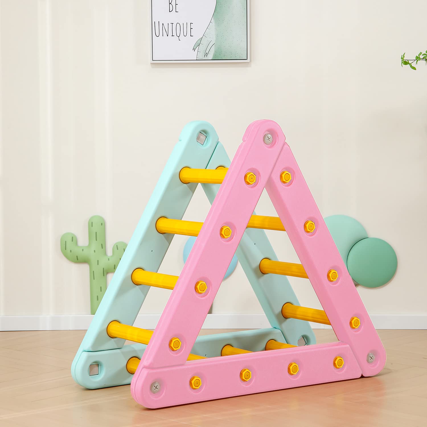 monleelnom Climbing Toys for Toddlers 1-3 Plastic Climbing Triangle Ladder Indoor Kids Play Gym Activity Climbing Structure Suitable for Exercise Toddler Core Strength Triangle (Blue+Pink)