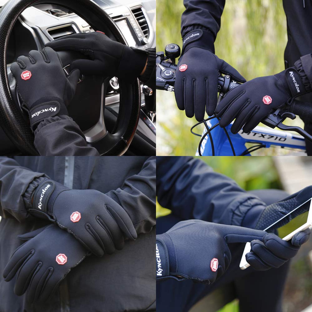 KYNCILOR Winter Full Finger Non-Slip Silicone Warm Cycling Gloves, Touch Screen, Splash-Proof for Cycling, Hiking, Climbing, Running, Camping Outdoor Projects(Large)