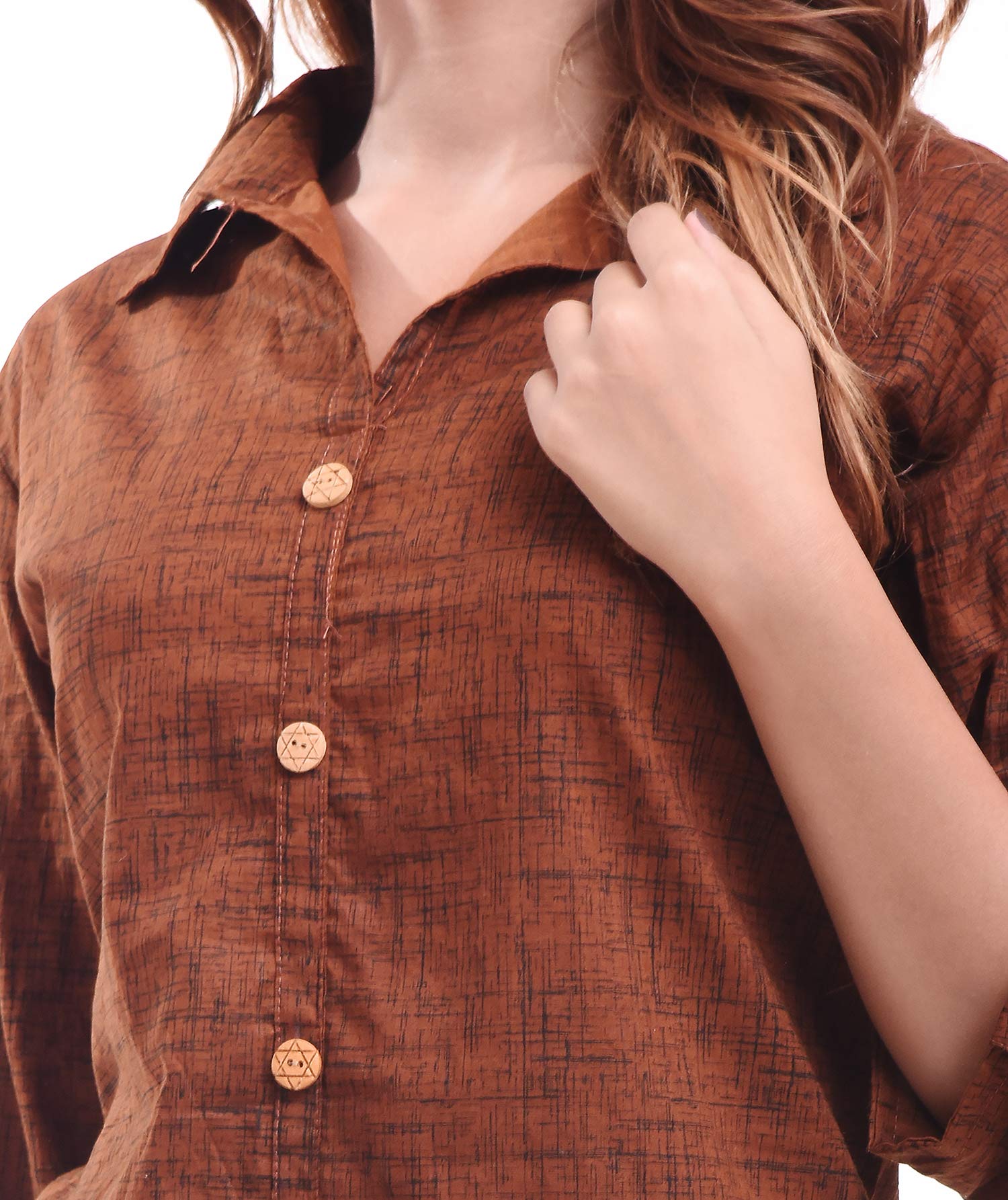 Indian Women's Printed Cotton Kurti Brown Top By Chichi, Large