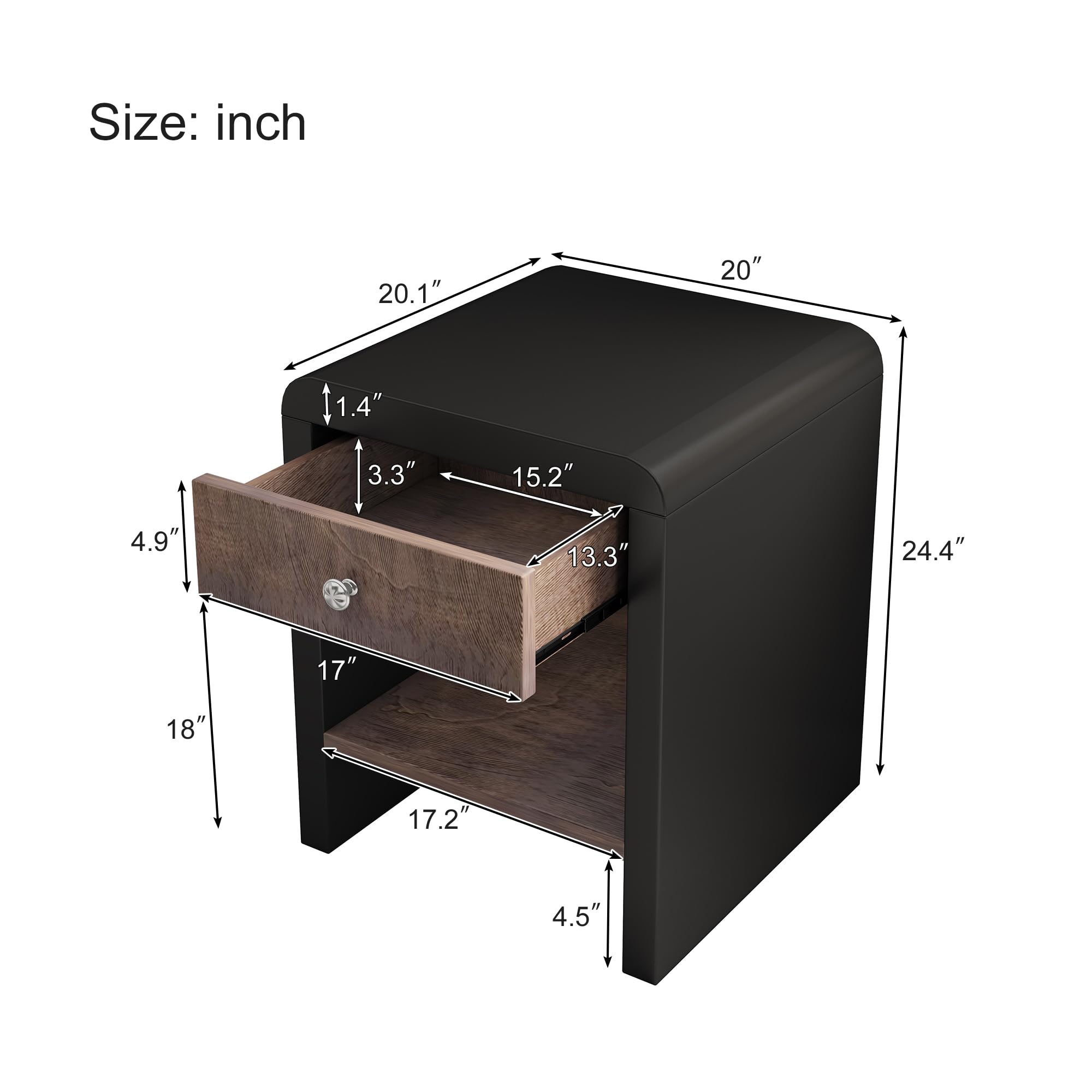 HESIEU Mid-Century Modern Nightstand with Single Drawer and Open Storage Side Table Sofa Table End Table Wood Finish for Bedroom Living Room Office