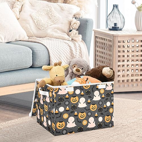 Krafig Foldable Storage Box Large Cube Organizer Bins Halloween Trick Or Treat Containers Baskets with Lids Handles for Closet Organization, Shelves, Clothes, Toys