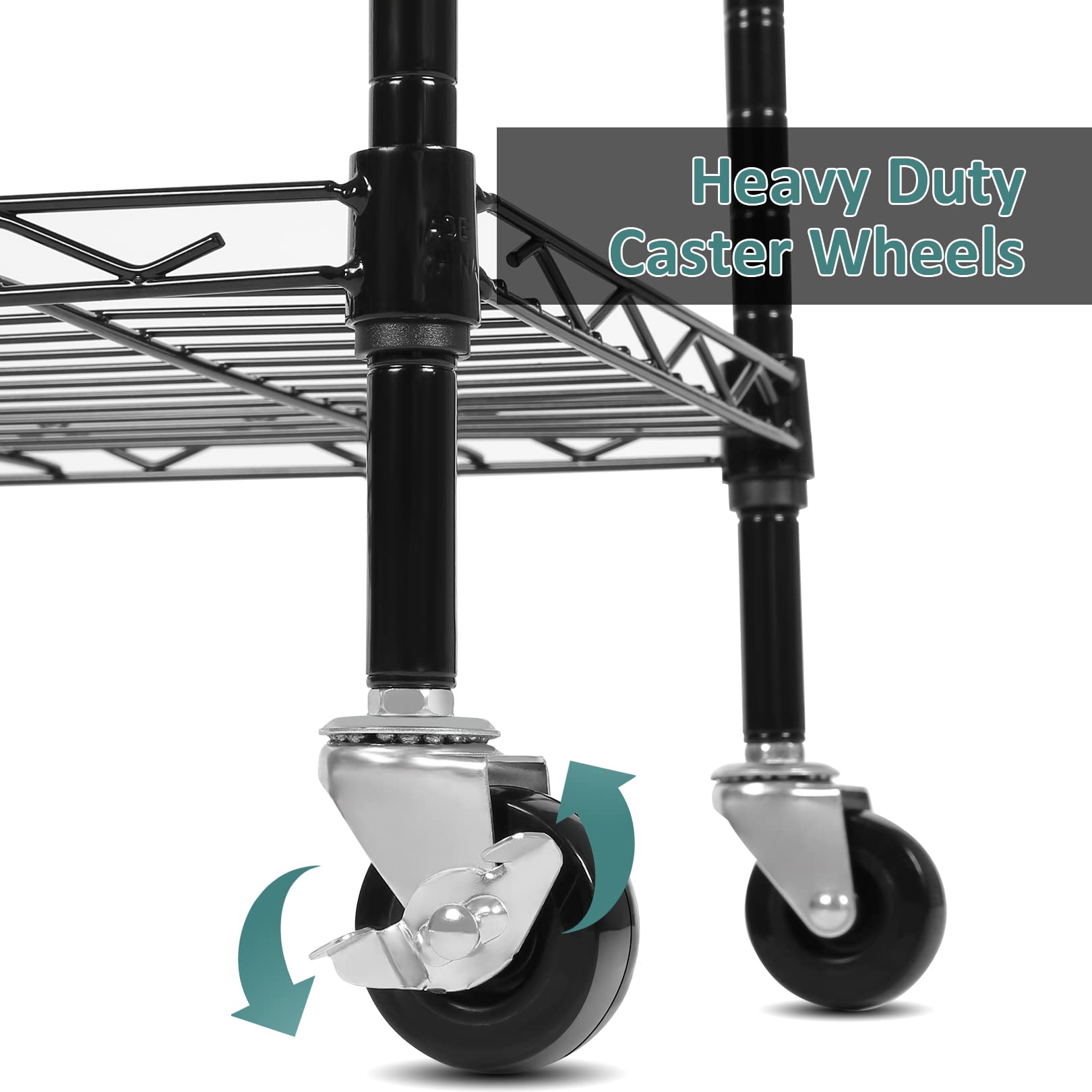 Homdox 6-Tier Wire Storage Rack with Wheels, Skinny Shelf for Small Spaces, Metal Shelves for Storage with Side Hooks, for Pantry Organization, Bathroom, Kitchen, Black