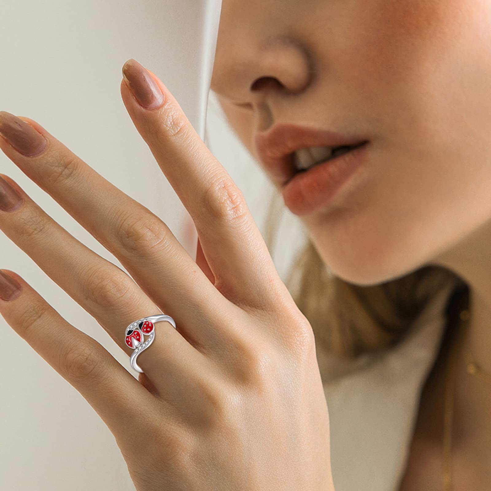Ladybug Ring for Women 925 Sterling Silver Ladybug Jewelry Gifts -8