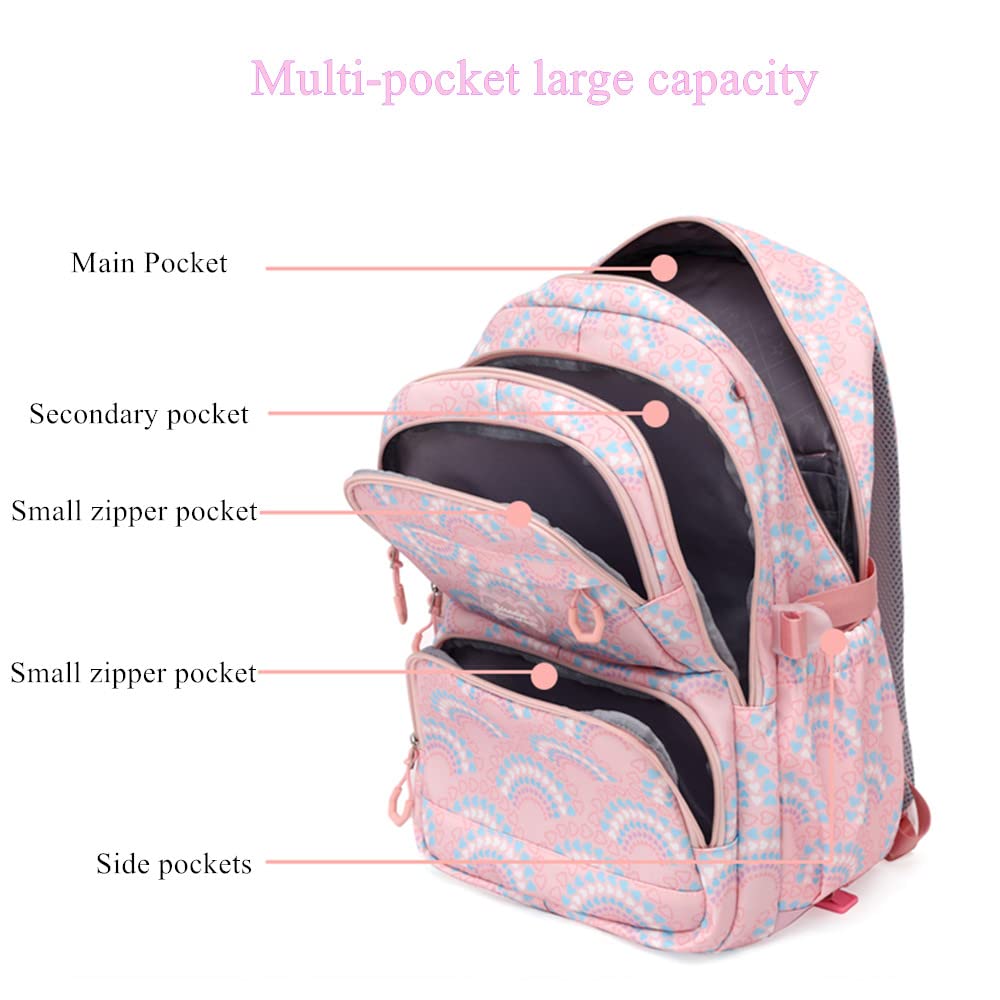 LANSHIYA 3Pcs Crown Printed Backpack for Girls Elementary School Students Bookbag with Lunch Box Kids Lightweight Schoolbag Set,Purple