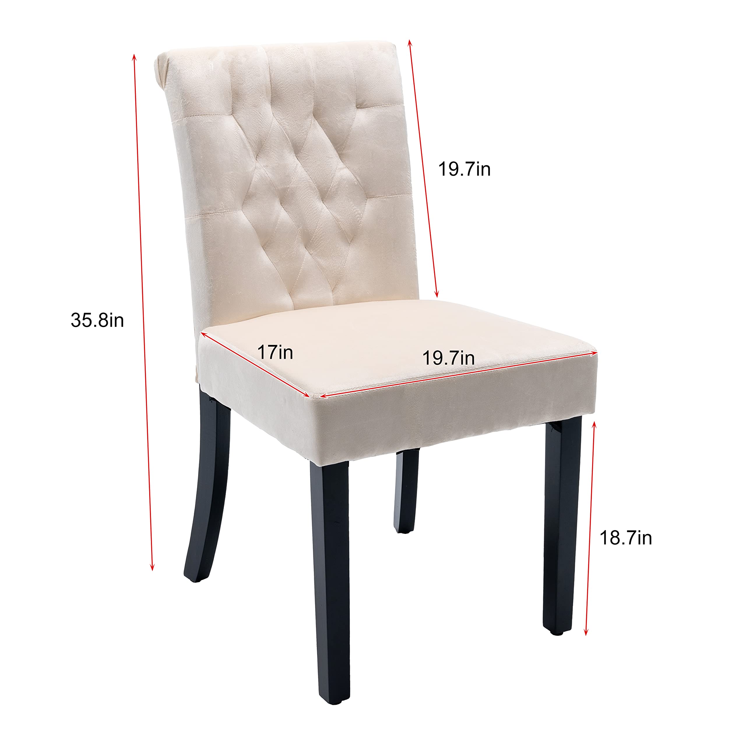 HESIEU Velvet Dining Chair Set, Classic Design, high backrest with Solid Wood Frame, Beige, Set of 2