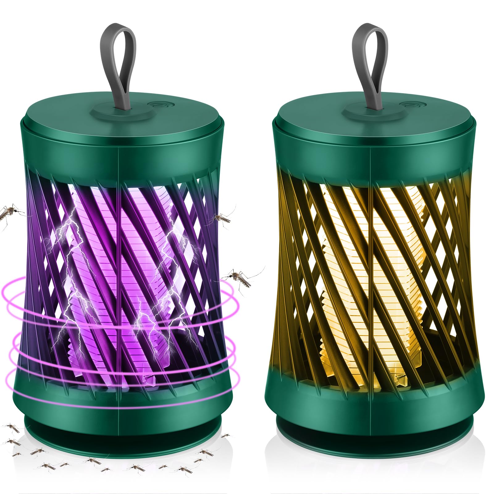 Qualirey 2 Pack Bug Zapper Outdoor and Indoor 3000V Mosquito Killer Lamp USB Cable Plug in Electric Insect Trap Fly Zapper UV Light Mosquito Catcher Repellent Fruit Flies for Bedroom (Green)