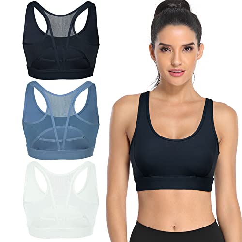 LEJASH Women Sports Bras, 3 Piece Seamless Wireless Removable Padded Support Tank Top Workout Exercise Yoga Gym Running Longline Sport Bra(M)