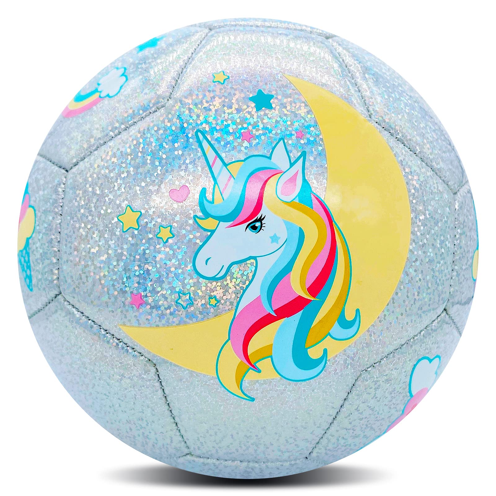 Kids Soccer Ball Size 3-Unicorn Soccer Balls for Girls ,Rainbow Glitter Ball,Outdoors Indoors Sports Ball for Childs, Unicorn Toys Gifts for Toddler Girls Boys ( Silver )