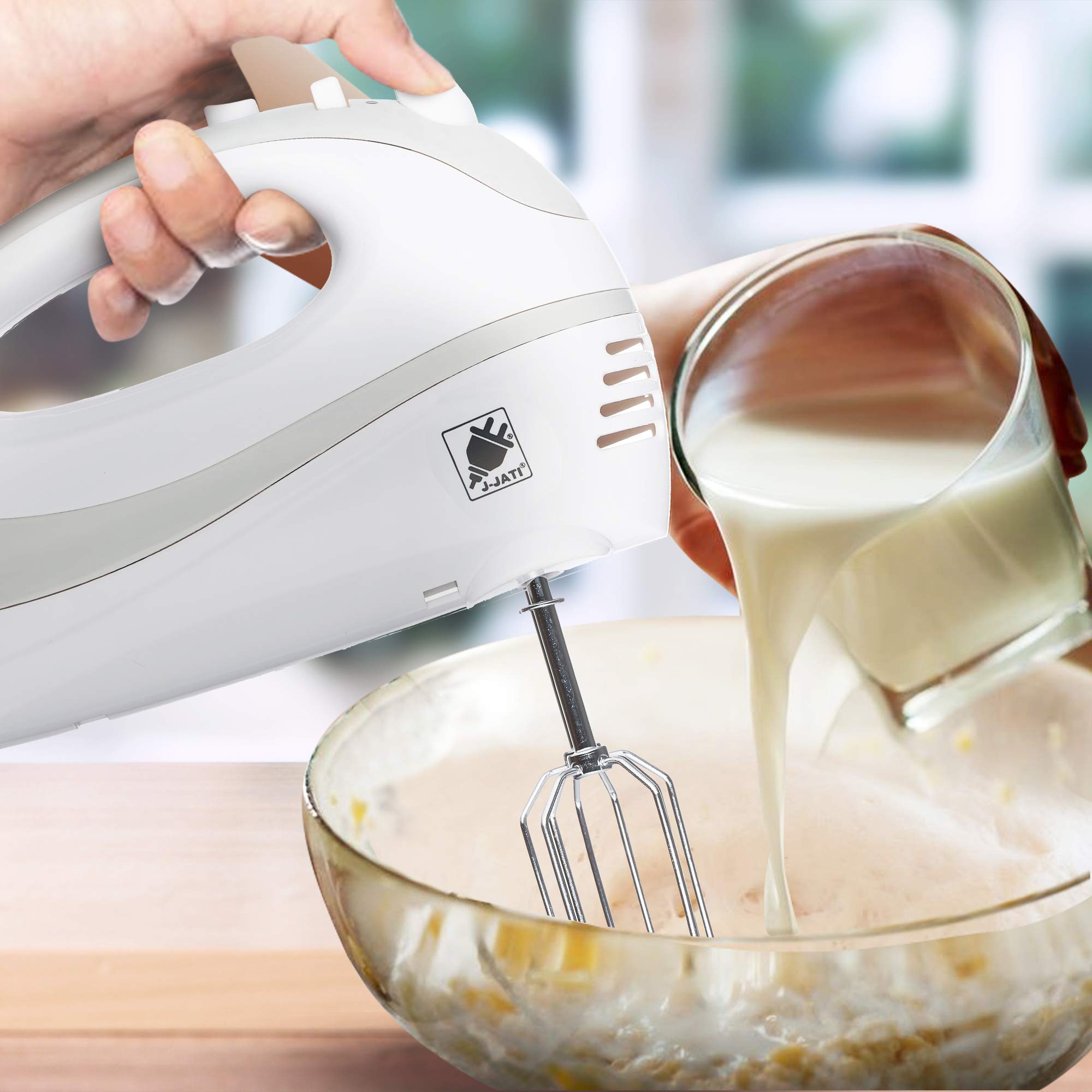 J-Jati Cake Mixer Hand Mixer Electric Cake Beater 5 Speed Powerful Handheld Mixer Food, with Turbo and Easy Eject Button, Beaters and Dough Hooks included Whipping Batter (Black)