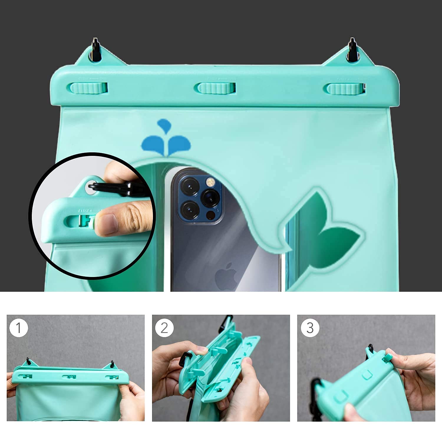 LAQ DESiGN Perspective Waterproof Storage Bag (Green) & Double Sided Perspective Dry Bag with Screen Touchable Inter Pocket (Whale/Black)