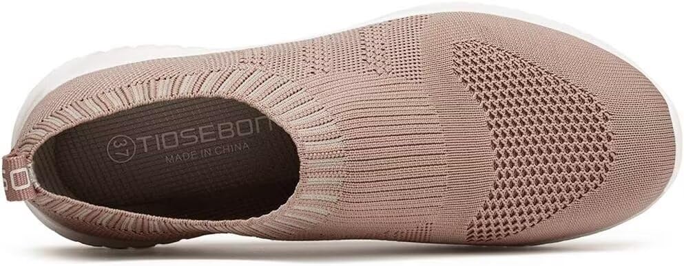 LANCROP Women's Lightweight Walking Shoes - Casual Breathable Mesh Slip On Sneakers Wide 9 US, Label 40 Apricot