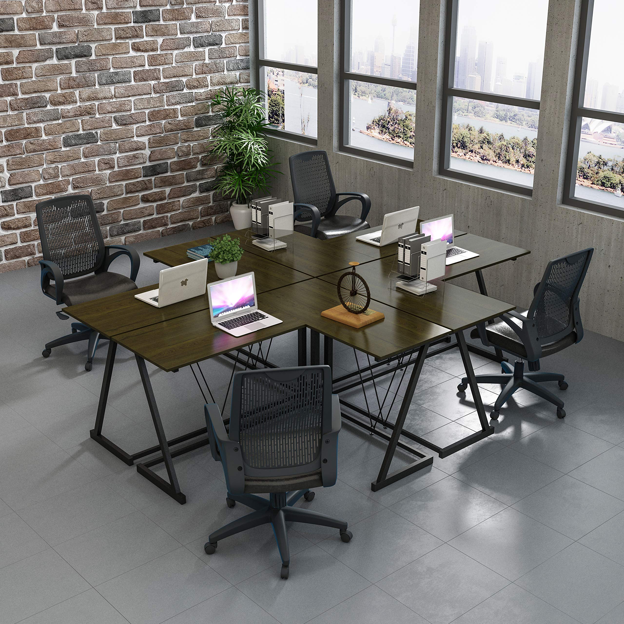 L-Shaped Computer Desk,PC Laptop Table Corner Home Office Desk Study Writing Modern Table Easy to Assemble(Dark Brown)
