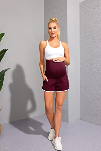 Maacie Workout Shorts for Pregnant Women Activewear Exercise Athletic Yoga Shorts Wine M