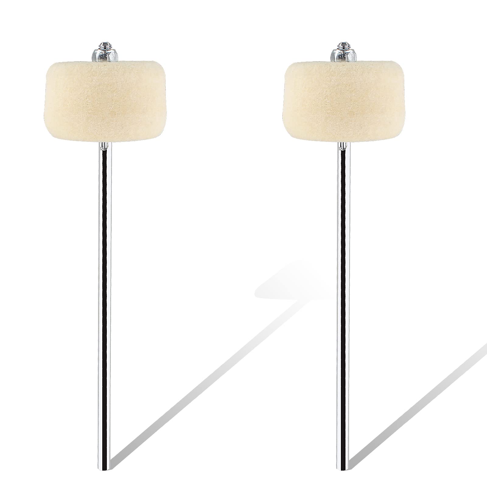 Lanzeuta Bass Drum Beater White Felt Kick Drum Beater with Stainless Steel Shaft Percussion Instrument Accessory Part - 2 Pcs