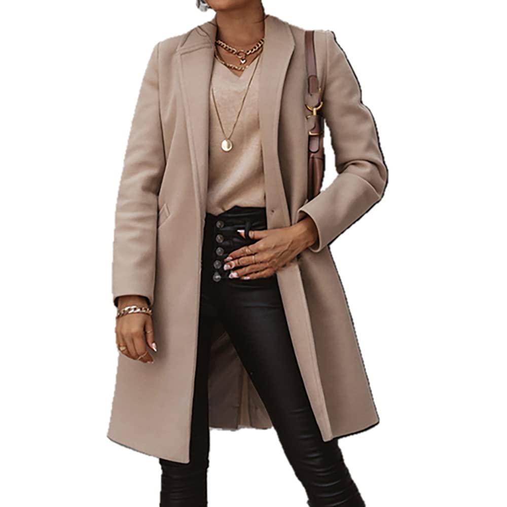 Mayntop Women Duffle Coat Windbreaker Solid Color Long Jacket Dual Pocket Plain Loose Button Lapel Plain Trench Outerwear(A Grey,2XL)