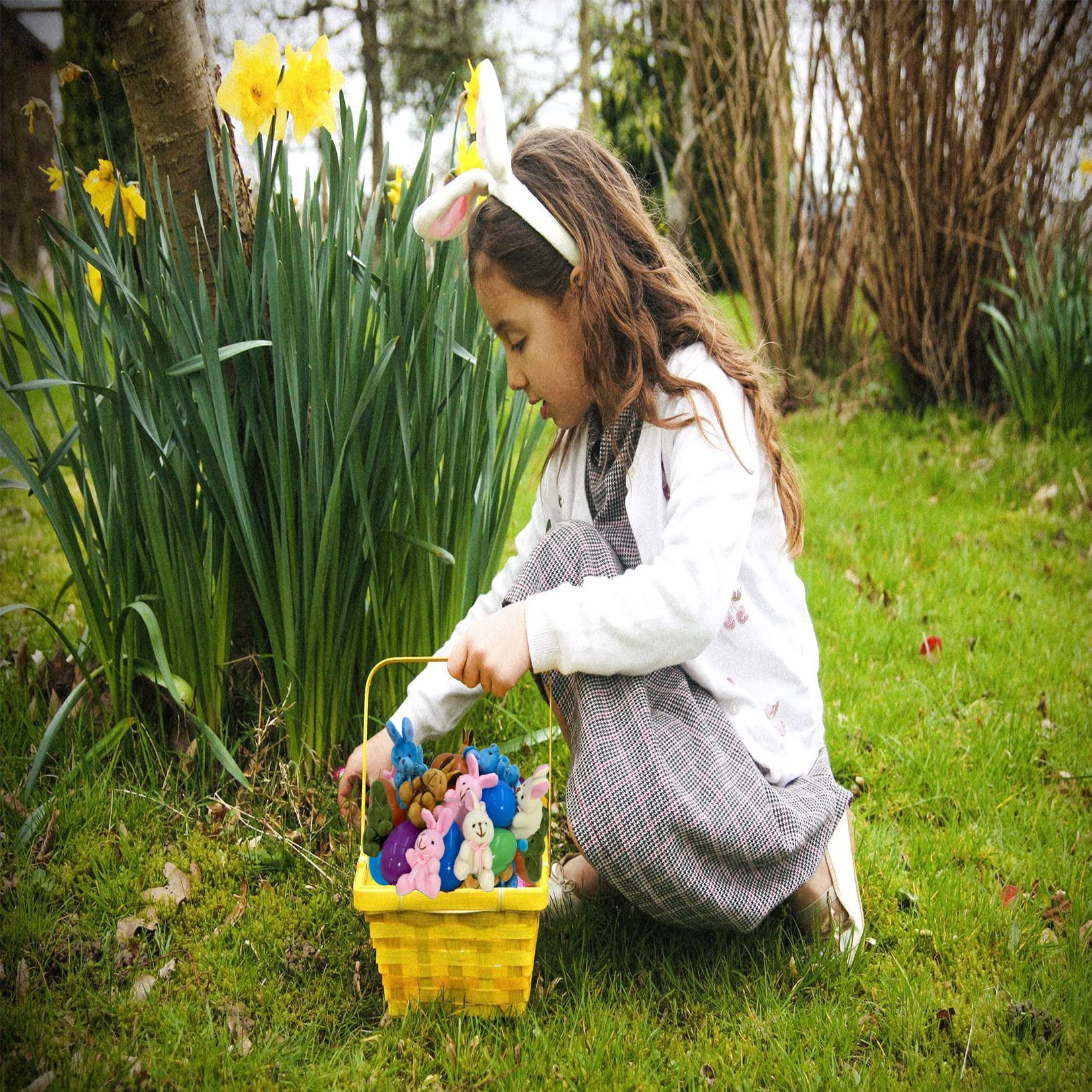 Movpct 15 PCS Filled Easter Eggs with Plush Bunny, 3.2" Bright Colorful, Prefilled with Variety 4.5"