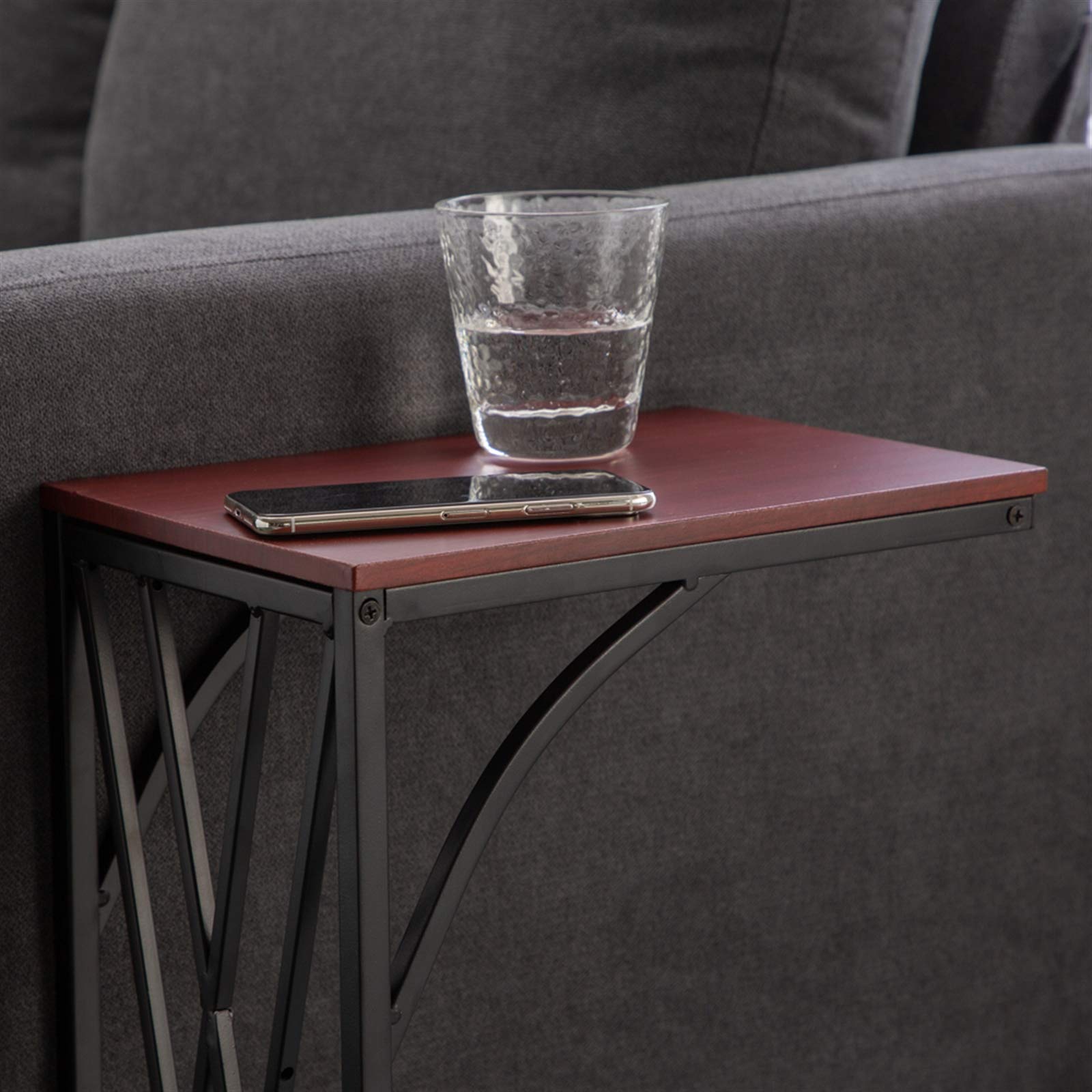 HEYBEC Wooden Elegance Brown Desktop C-Type Sofa Side Table