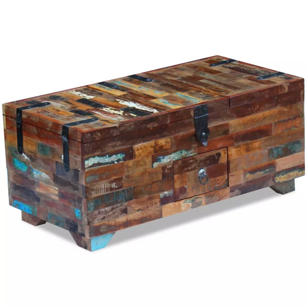 INLIFE Coffee Table Box Chest Solid Reclaimed Wood Chest Box Coffee Side Couch Table Trunk 31.5"x15.7"x13.8"(LxWxH)