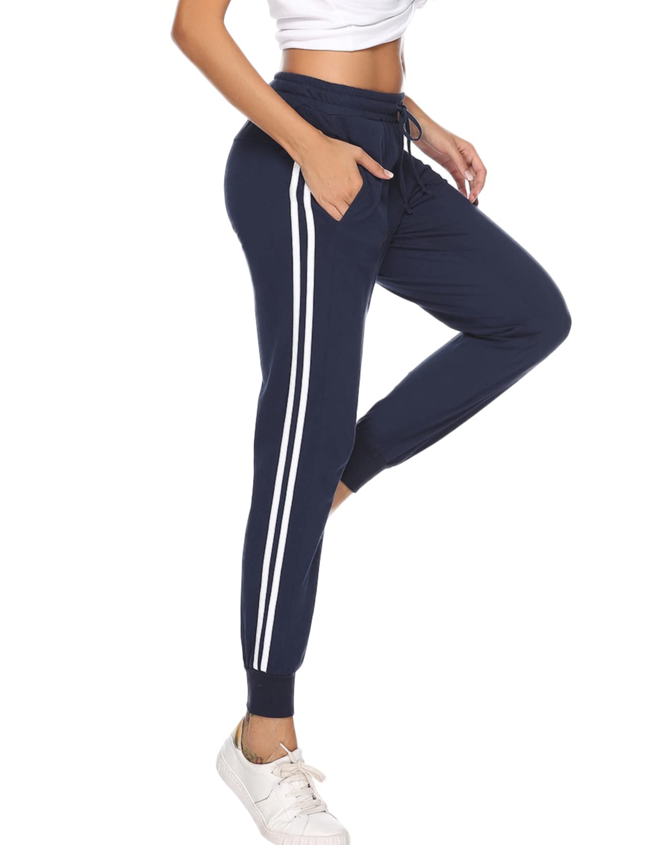 Kvswiu Womens Cotton Jogger Sweatpants Drawstring Workout Yoga Lounge Pants with Pockets Blue