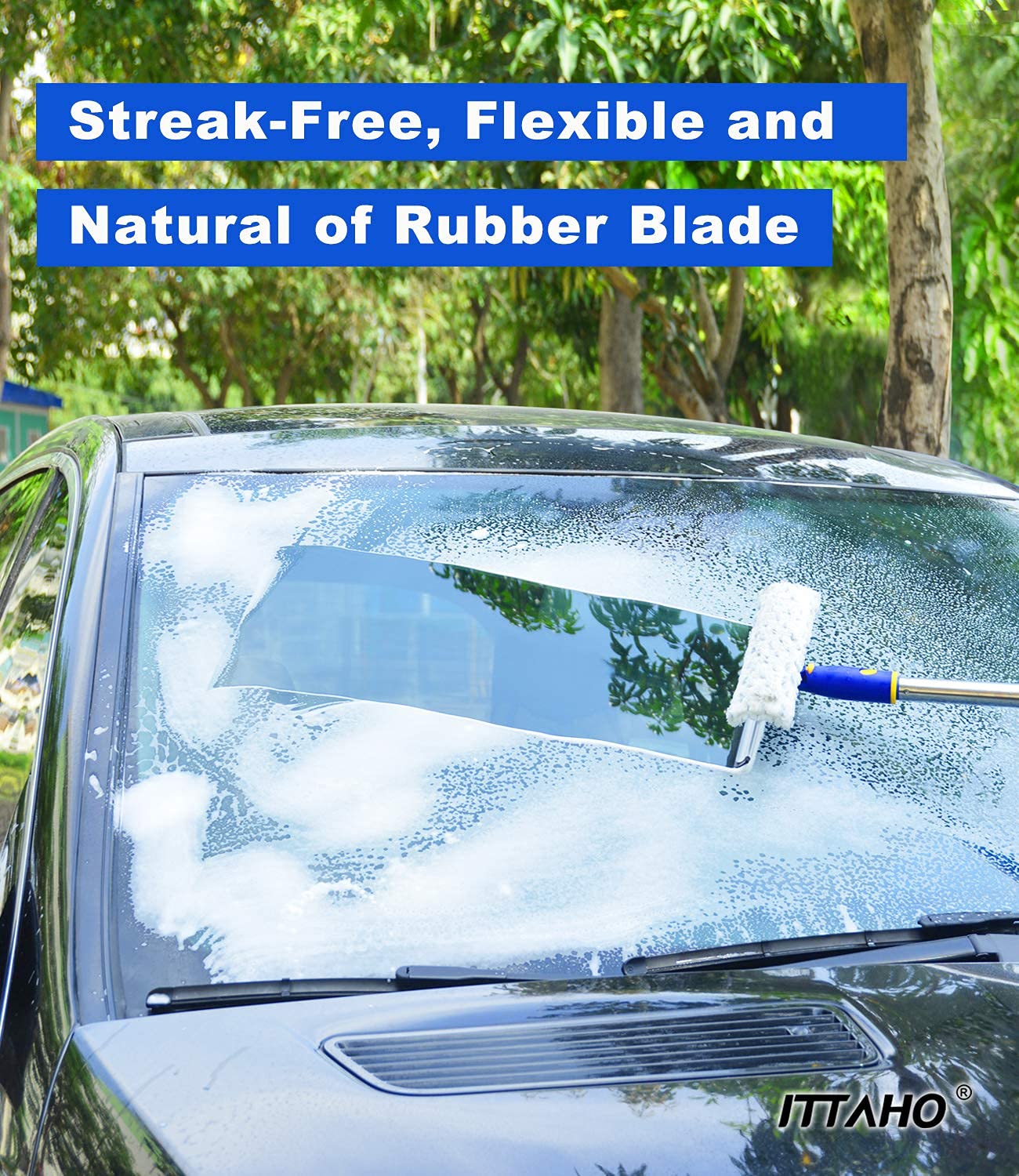 ITTAHO 53" Squeegee Window Cleaner, 2 in 1 Squeegee for Window Cleaning Tool Kit with Extension Pole, Window Cleaning Squeegee Kit for Shower Glass,Indoor,Outdoor High Window Cleaning-Two Pads