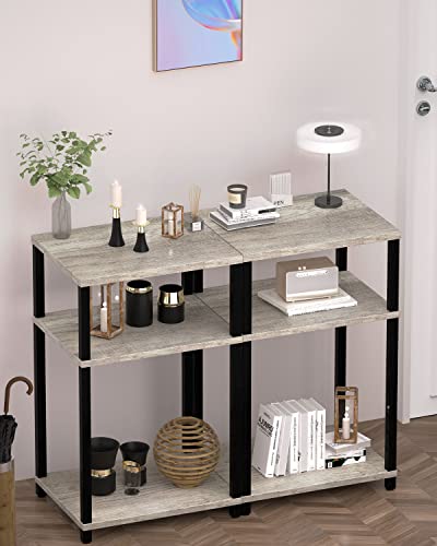 WOODYNLUX Side Table Nightstands Set of 2, End Table with Shelves, 3-Tier Bedside Tables, 5-Tier Shelf Bookcase, Nightstand Accent Table for Living Room, Bedroom, Gray, Easy Assembly.