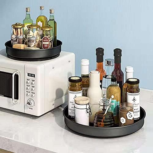 Kitchen Lazy Susan Turntable Organizer for Cabinet and Table Top Storage with Rotating Spice Organizer Countertop Pantry and Refrigerator & Drawer Organization Container (9" 12" inch) 2piece,Black.