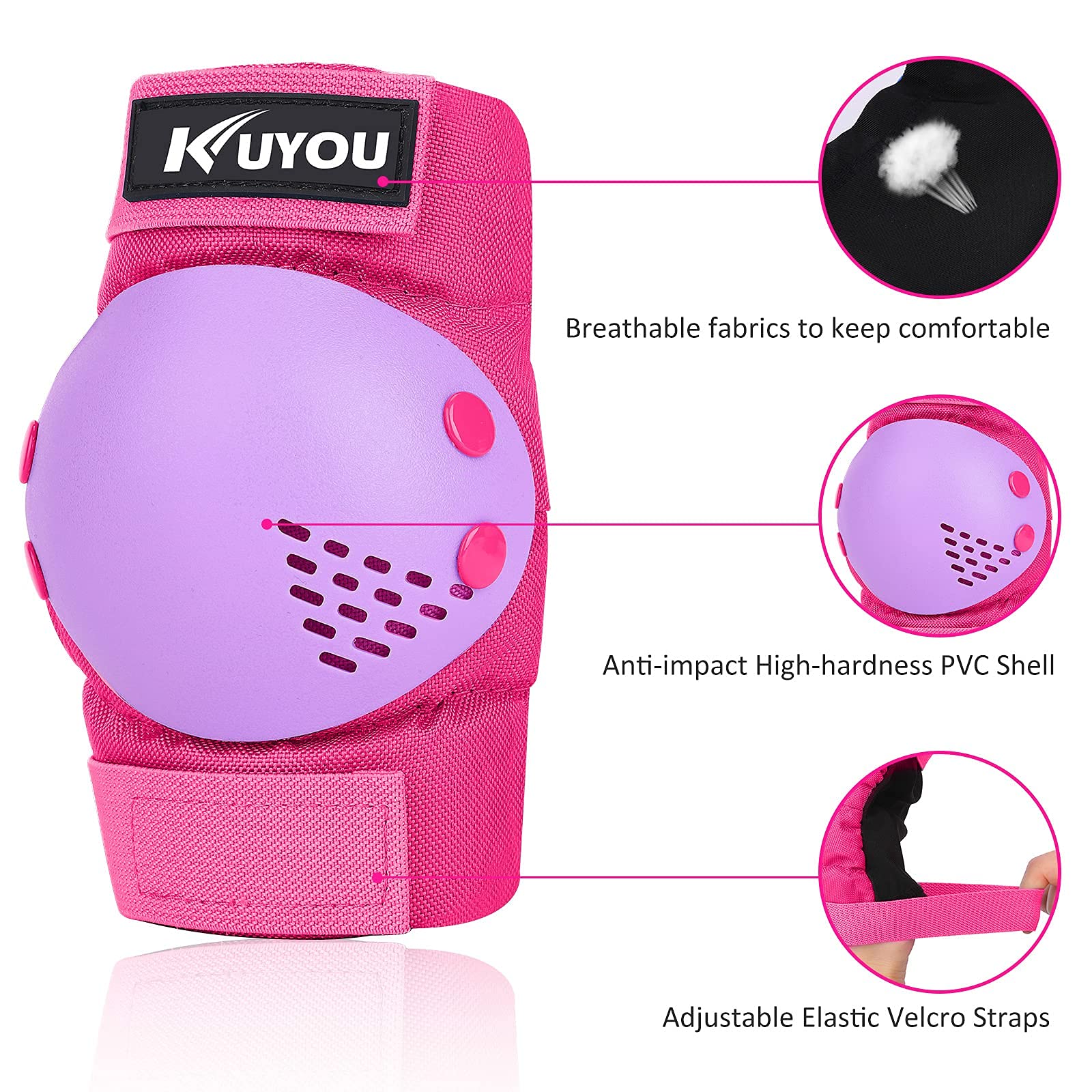 Kid's Protective Gear Set,Roller Skating Skateboard BMX Scooter Cycling Protective Gear Pads (Knee Pads+Elbow Pads+Wrist Pads+ Helmet) (Rose Red)