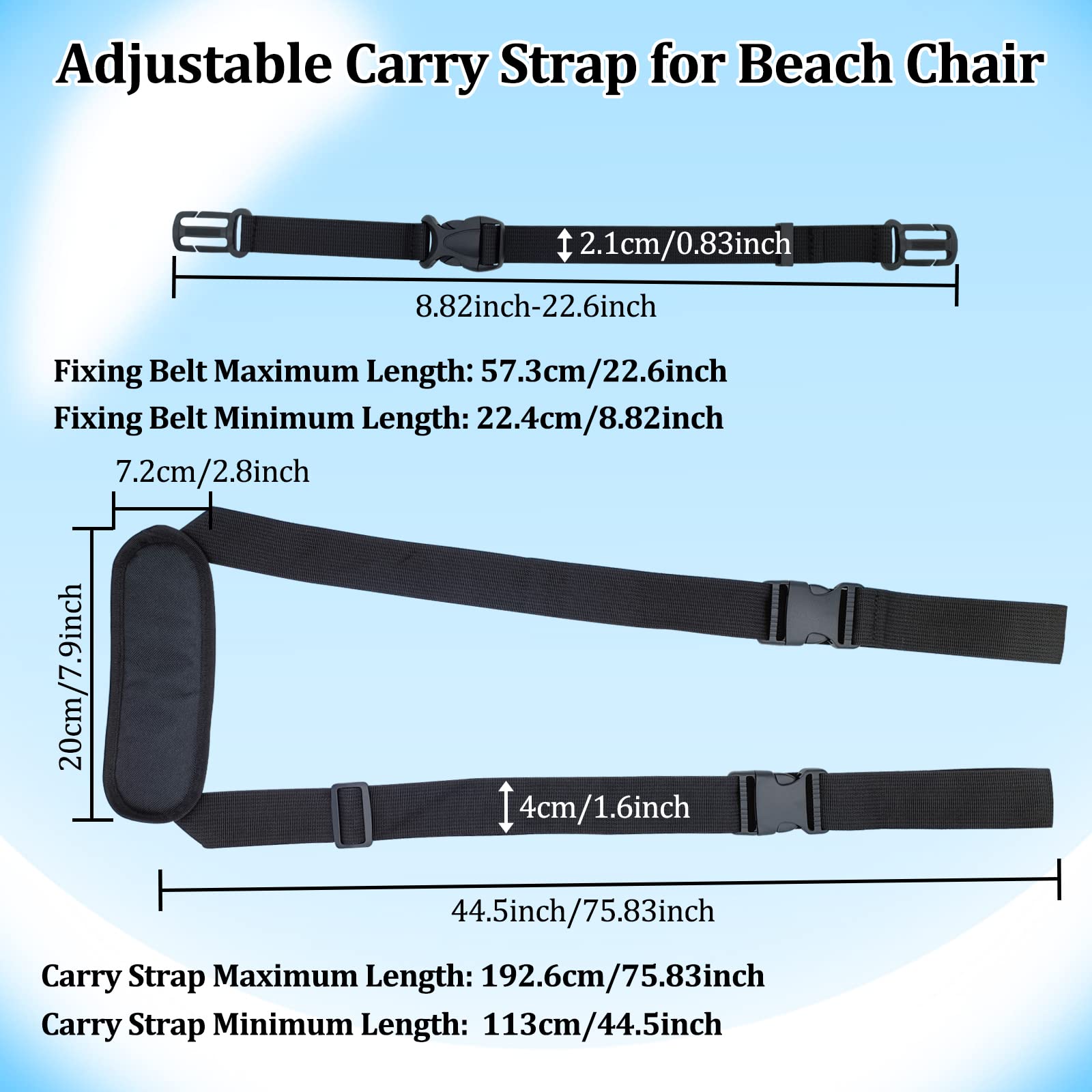 LJZP 4 Packs Carry Strap and Fixing Belt for Beach Chair Folding Chair Adjustable Beach Chair Carry Strap for Beaches, Camping, Backpacking, Picnics, Foldable Bikes