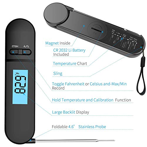 Meat Thermometer, Digital Instant Read Food Thermometer, 2S Ultra Fast Instant Read Waterproof Digital Kitchen Thermometer Probe for Grilling, BBQ, Baking, Candy, Liquids, Oil,Roast Turkey
